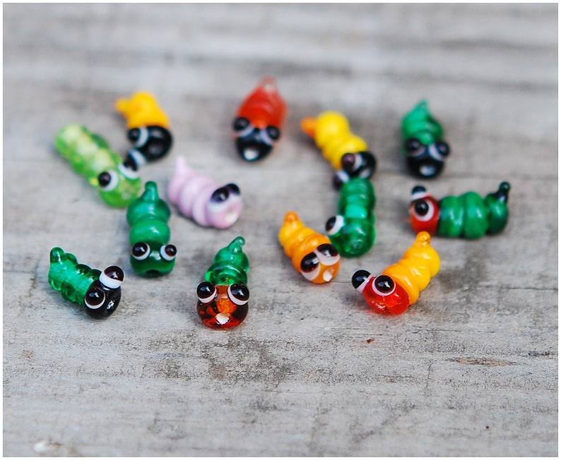 Tiny Caterpillar Beads Lampwork Beads 5 Pcs Set Bug Miniature for Fairy ...