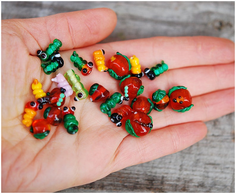 Tiny Caterpillar Beads Lampwork Beads 5 Pcs Set Bug Miniature - Etsy