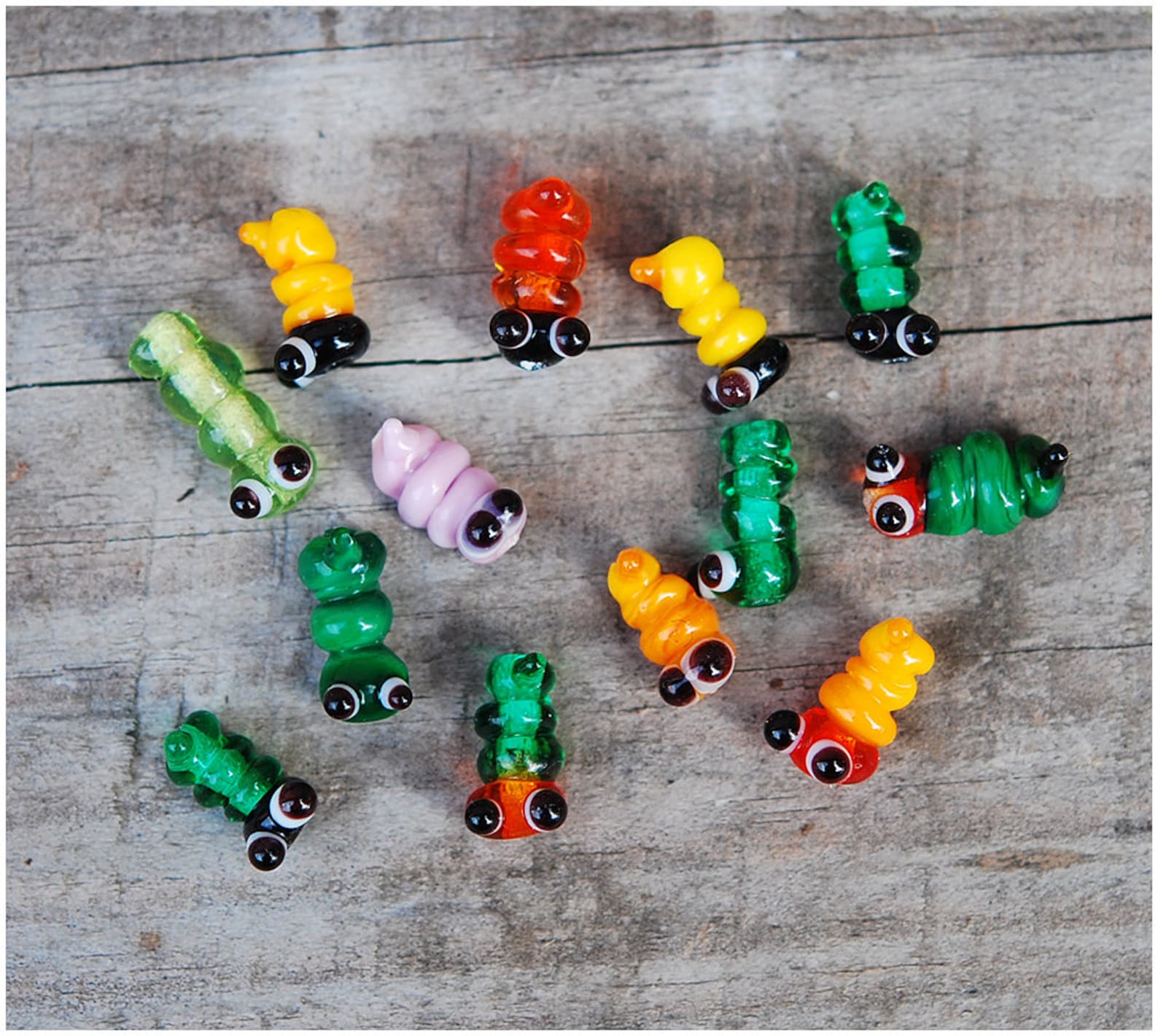 Tiny Caterpillar Beads Lampwork Beads 5 Pcs Set Bug Miniature for Fairy ...