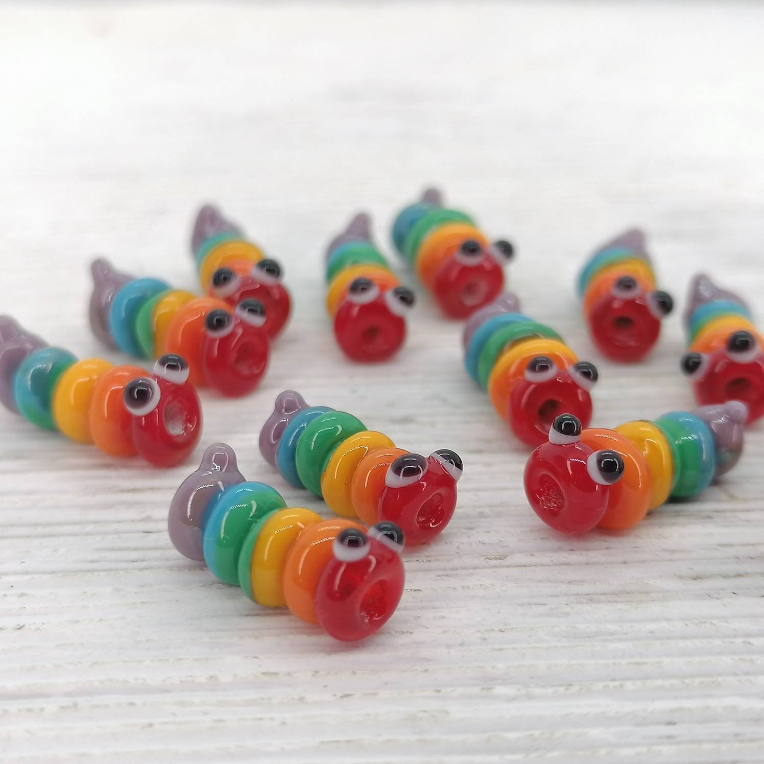 Tiny Caterpillar Beads Lampwork Beads 5 Pcs Set Bug Miniature for Fairy ...