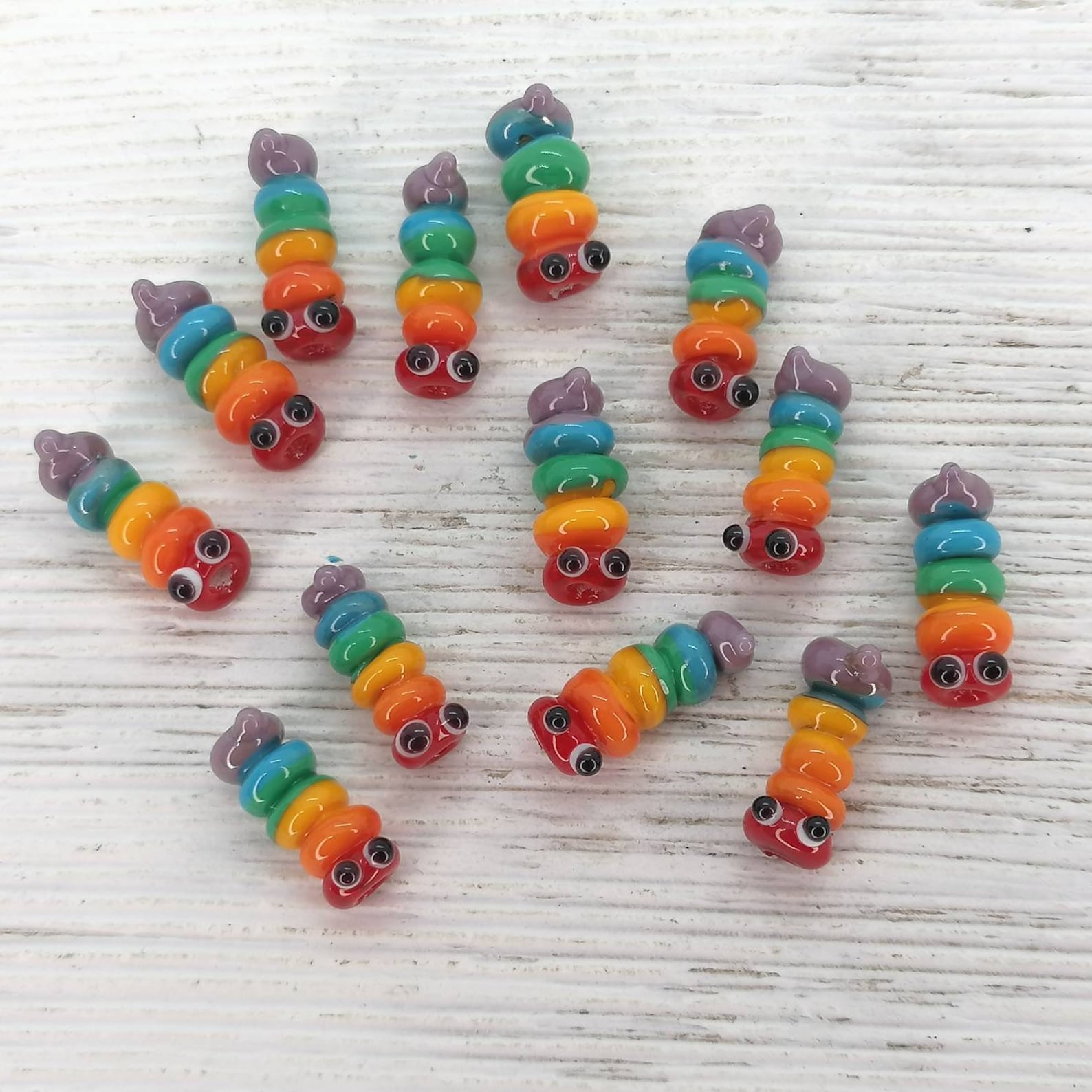 Tiny Caterpillar Beads Lampwork Beads 5 Pcs Set Bug Miniature for Fairy ...