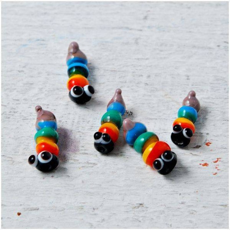 Tiny Caterpillar Beads Lampwork Beads 5 Pcs Set Bug Miniature - Etsy