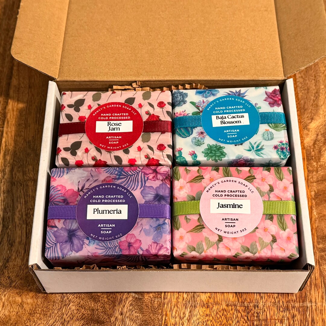 Homemade Cold Process Floral Soap Bar Gift Box for Her Plumeria, Rose ...