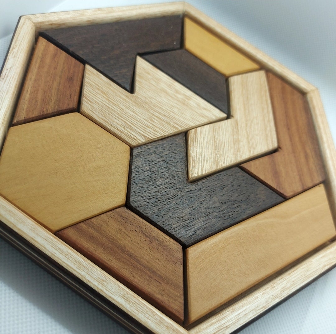 Natural Wooden Puzzle Brain Teaser Tangram Puzzle - Etsy