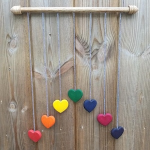 Handmade Pretty Rainbow Hanging Hearts Mobile Wall Art - Etsy