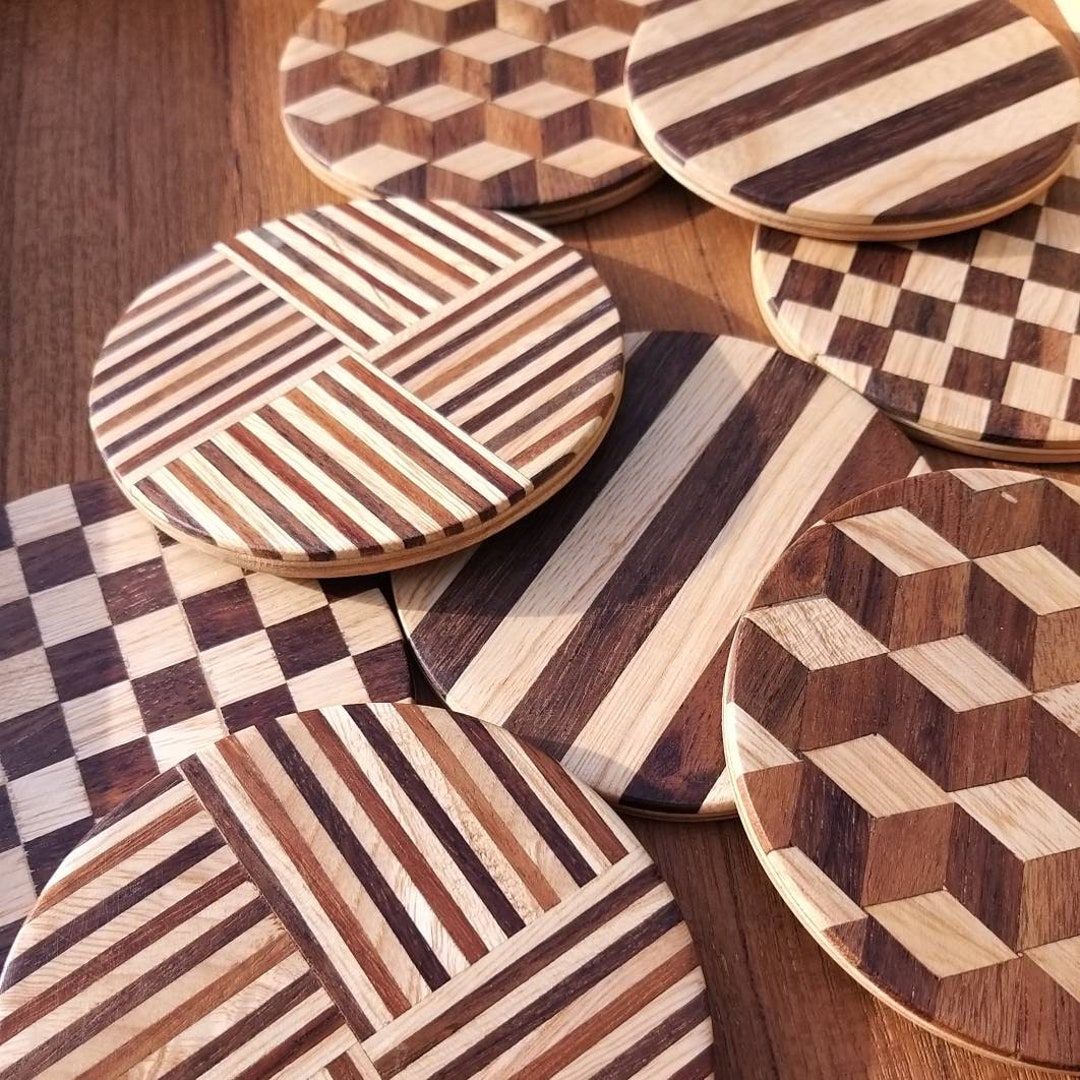 Wooden Drink Coasters Handmade Veneer Set of 6 or Individual to Mix and ...