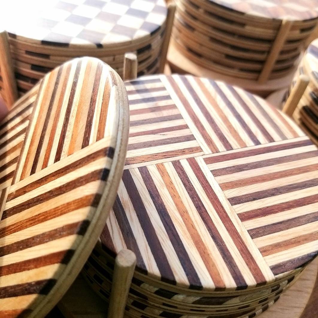 Wooden Drink Coasters Handmade Veneer Set of 6 or Individual - Etsy