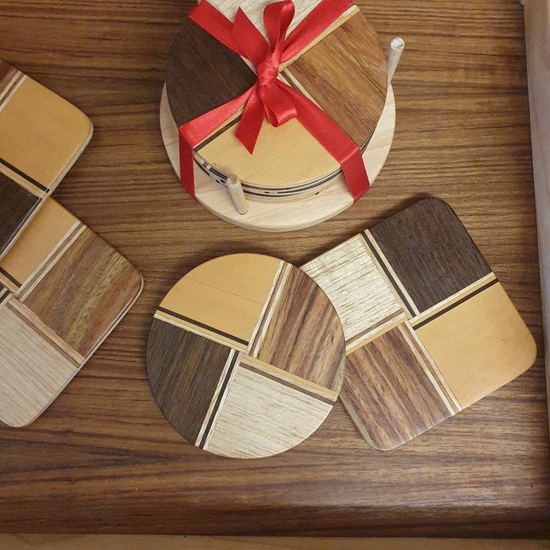 Wooden Drink Coasters Handmade Veneer Set of 6 or Individual - Etsy