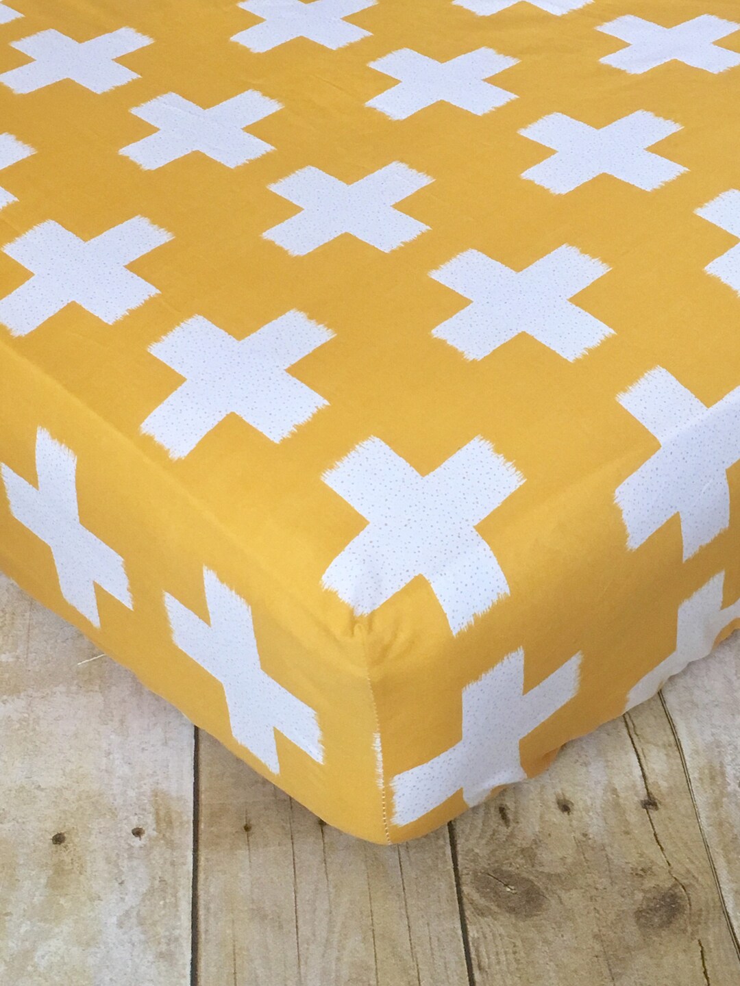 Mustard Cross Crib Sheet // Mustard Baby Bedding // Yellow Baby Bedding ...