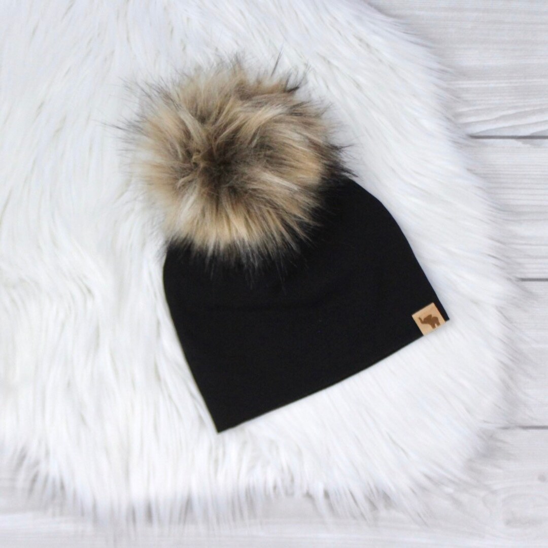 Black Pom Beanie // Neutral Baby Beanie // Baby Beanie // Toddler ...