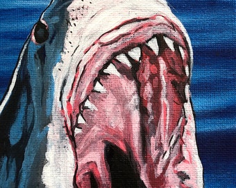 Angry Great White Shark JAWS Painting, Abstract Expressionism Style ...