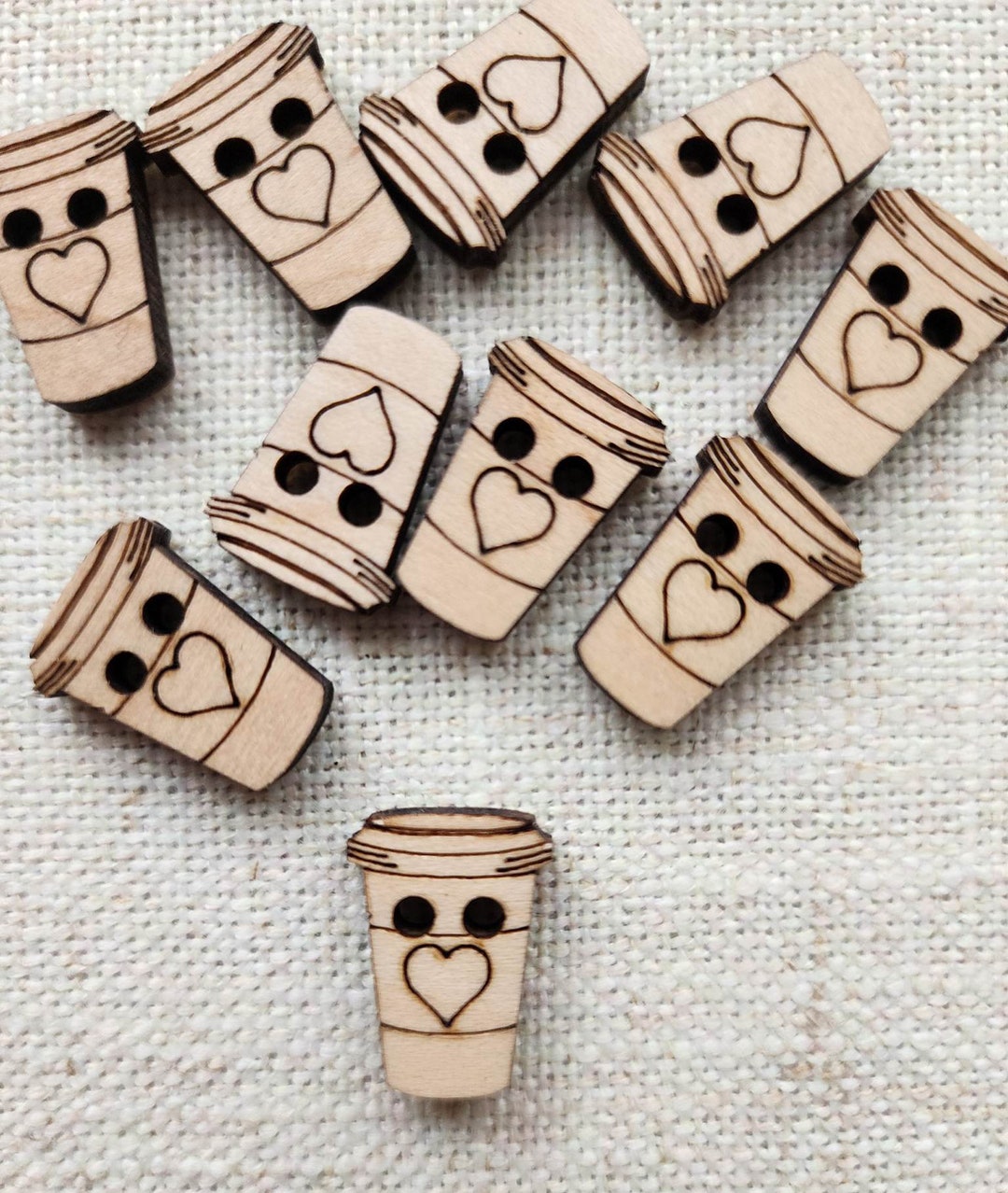 Coffee Cup Buttons, Maple Wood Laser Cut 1 Inch Buttons, Ideal for Your ...