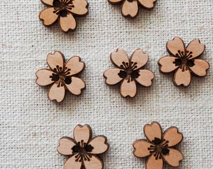 Flower, Sakura, Button Maple Wood Laser Cut 3/4 Inch Button, Ideal for ...