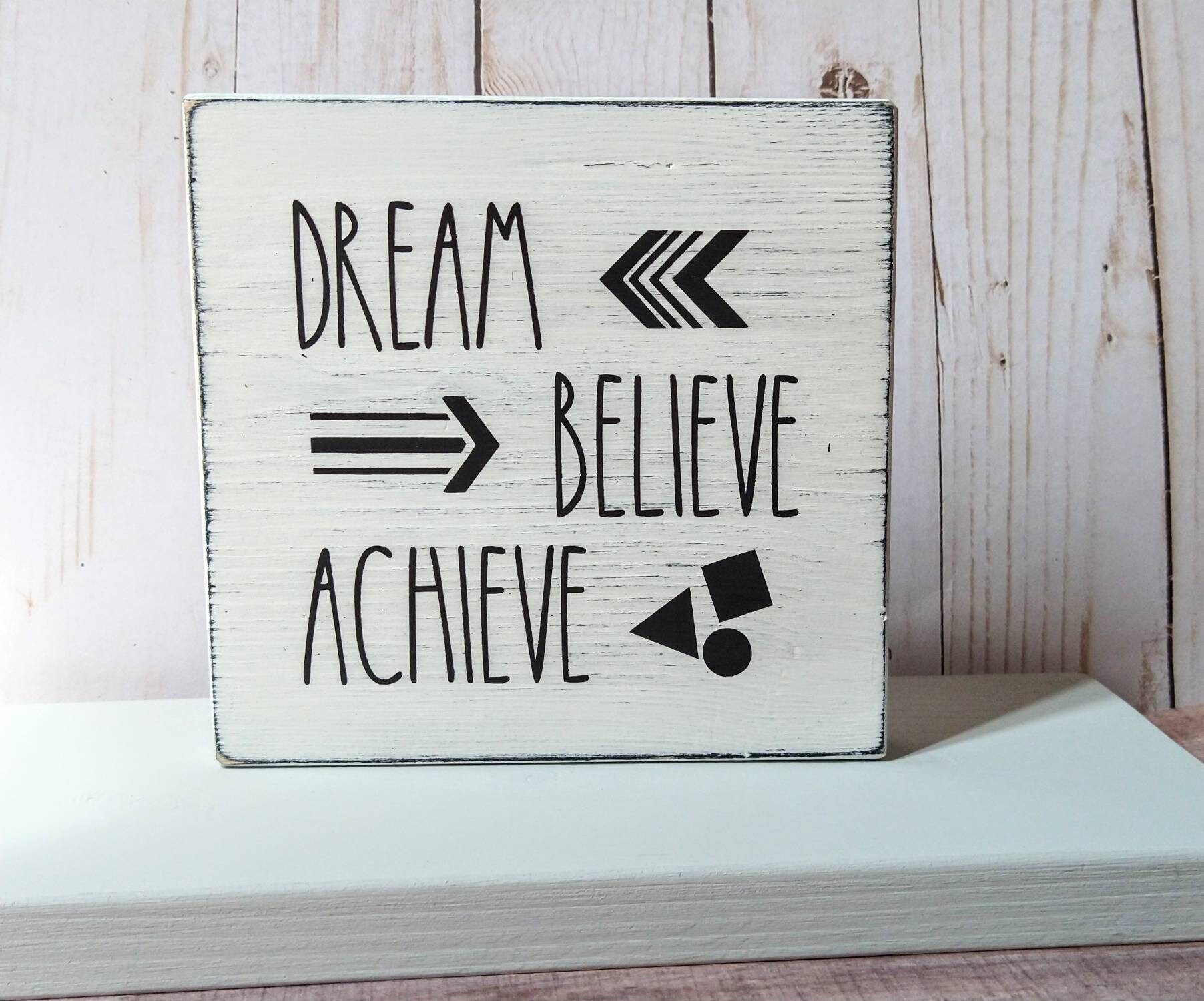 Dream Believe Achieve Small Wood Sign Desk Decor - Etsy