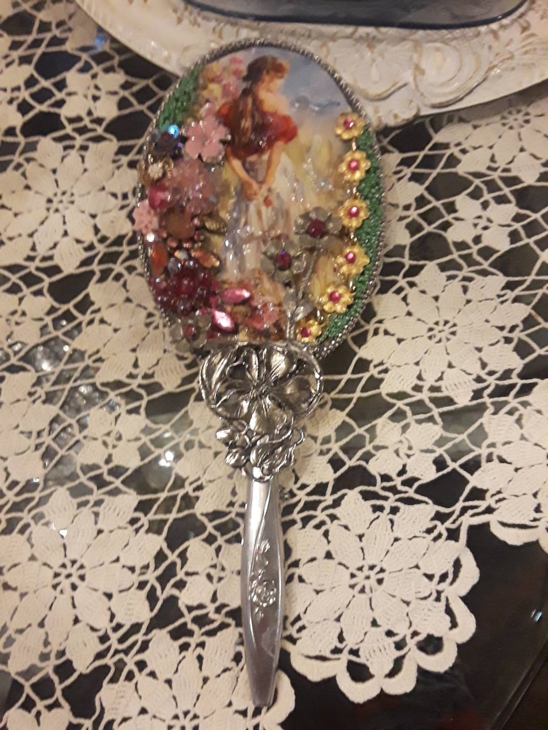 Vintage Inspired Hand Mirror. Beautiful Image Adorns This One of a Kind ...