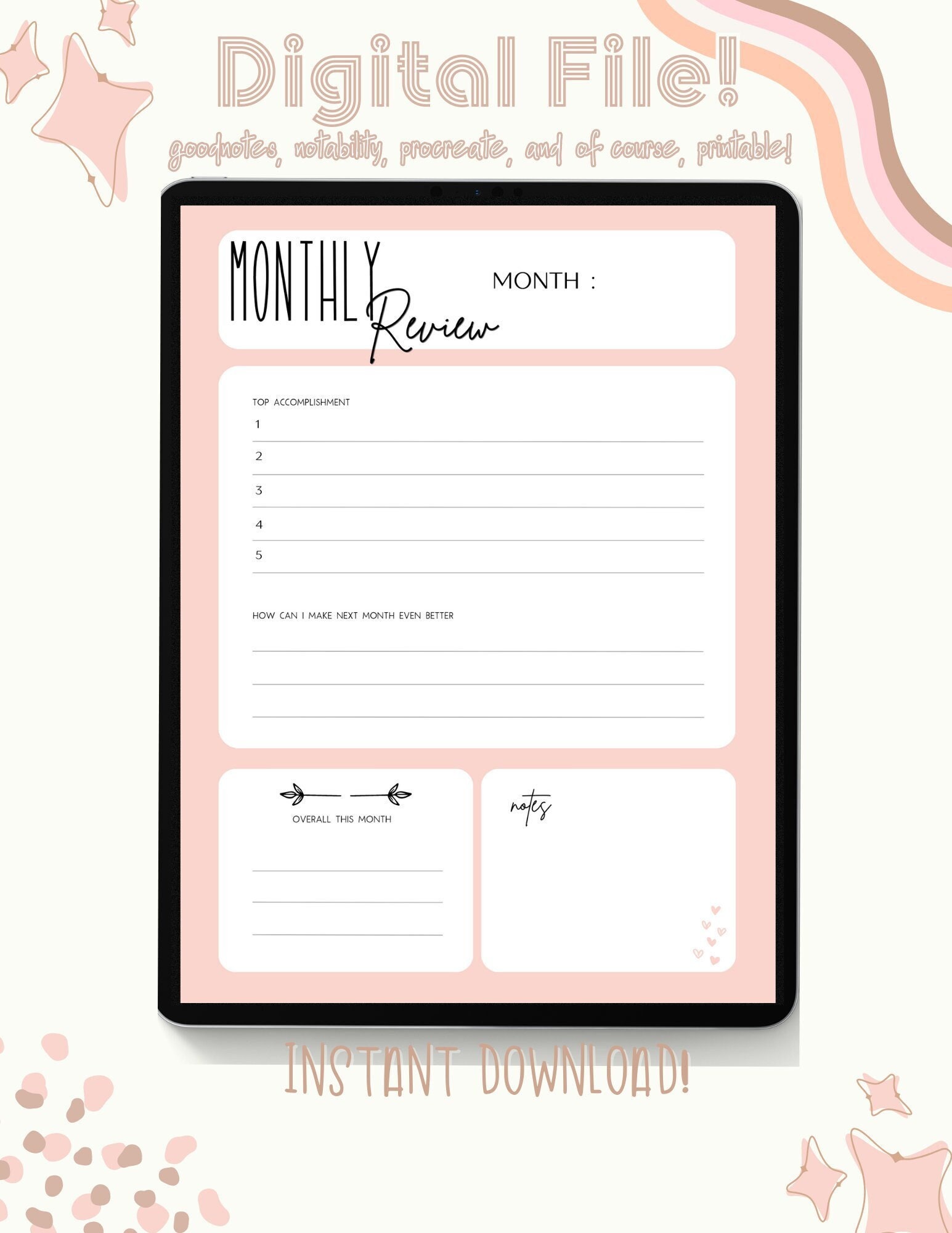 Monthly Review Planner | Digital | Printable - Etsy