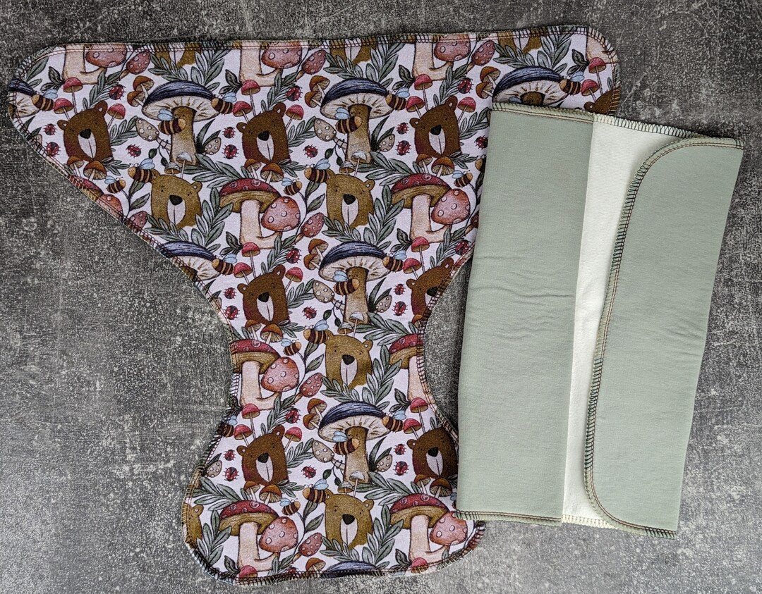 Onesize Contour Trifold Cloth Diaper Cottagecore Bears Cotton Stretch ...
