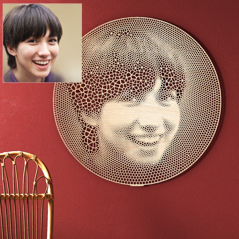 Custom Cell Portrait in Laser-cut Oak Plywood, Diameter: 55cm / 22 ...