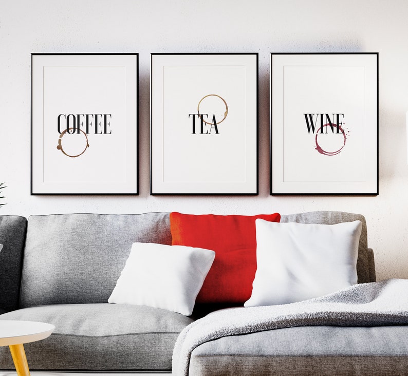 COFFEE TEA and WINE Kitchen Print Printable Art Coffee - Etsy