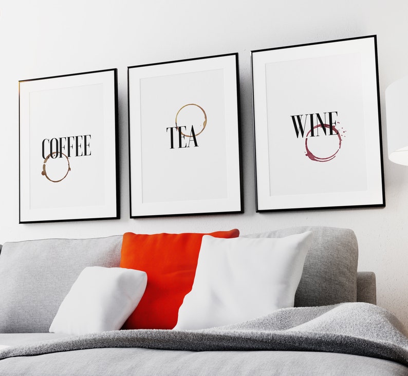 COFFEE TEA and WINE Kitchen Print Printable Art Coffee - Etsy