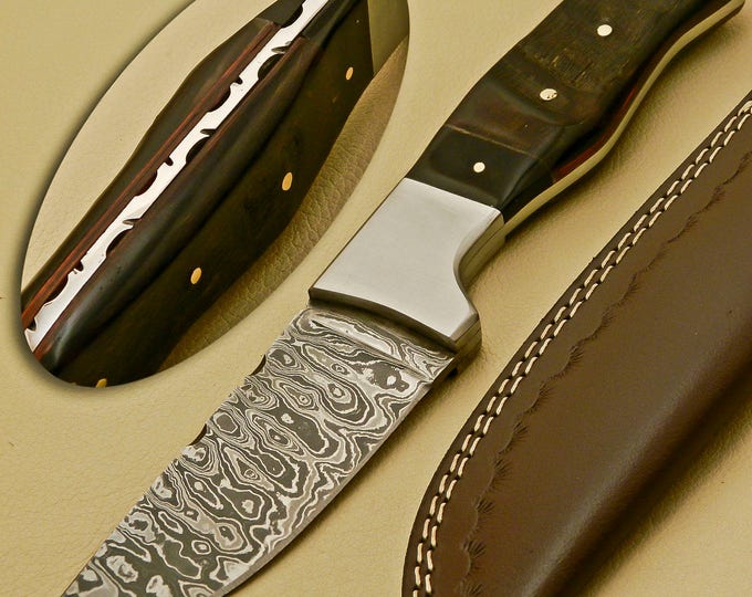 Custom Hand Made Damascus Steel Fixed Blade Knife With Real Leather ...