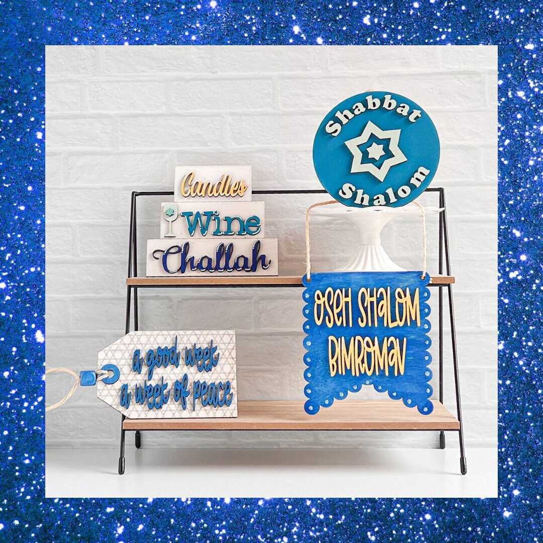 Shabbat Hand Painted Wood Signs Tiered Tray Decor Judaica Jewish Home ...