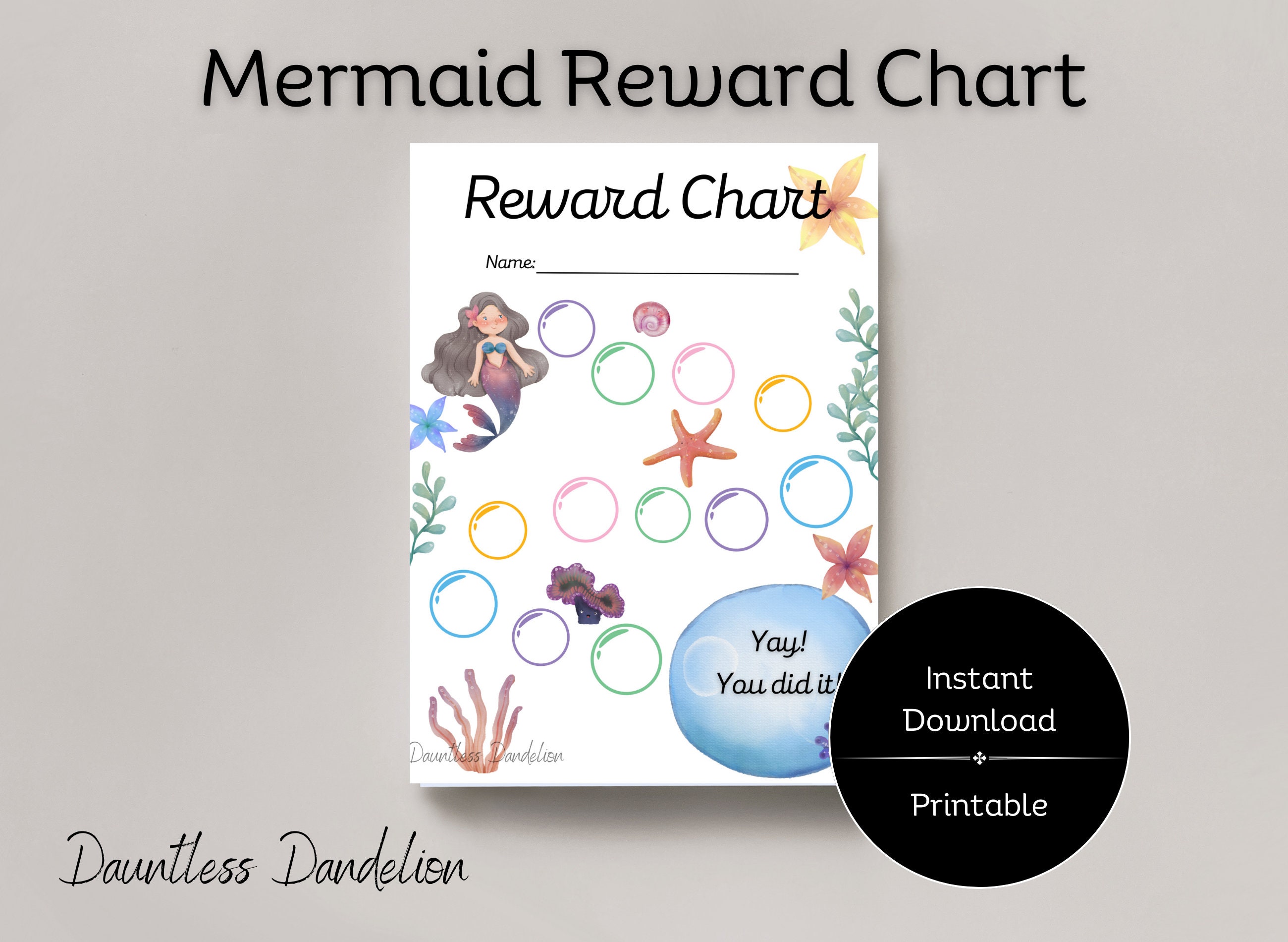 Printable Mermaid Reward Chart for Kids - Etsy