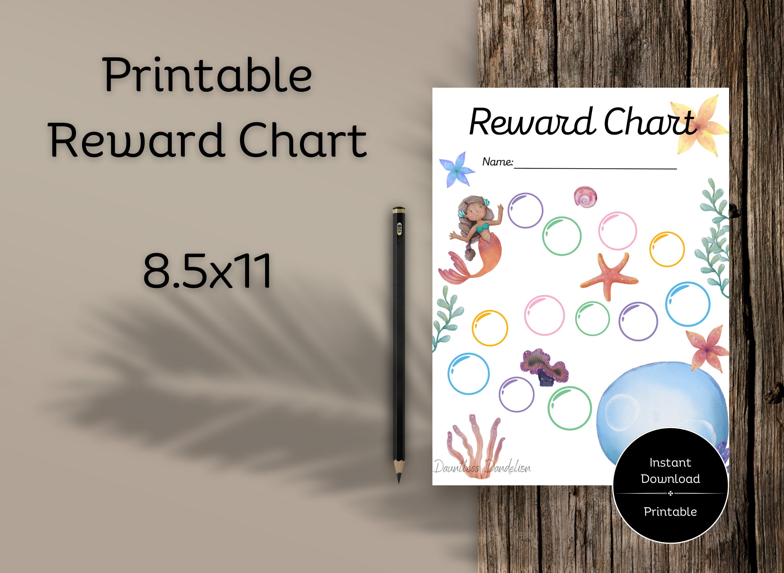 Mermaid Reward Chart, Kids Reward Chart, Minimal Reward Chart, Potty ...