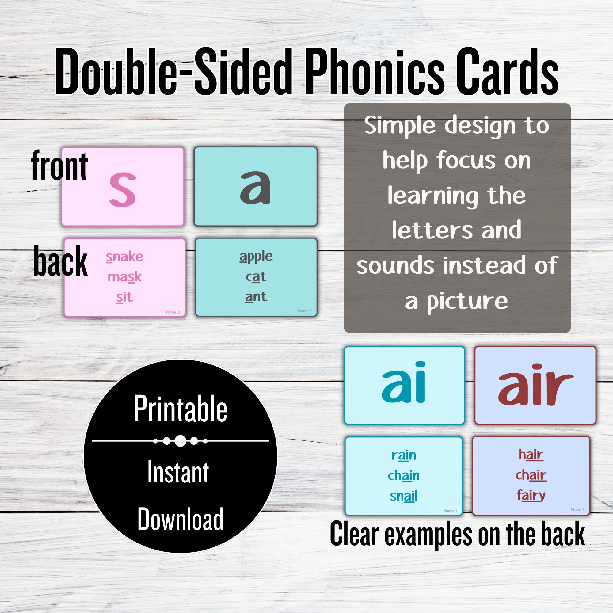 Printable Phonics Flashcards, Phase 2 and 3 Phonics Cards - Etsy
