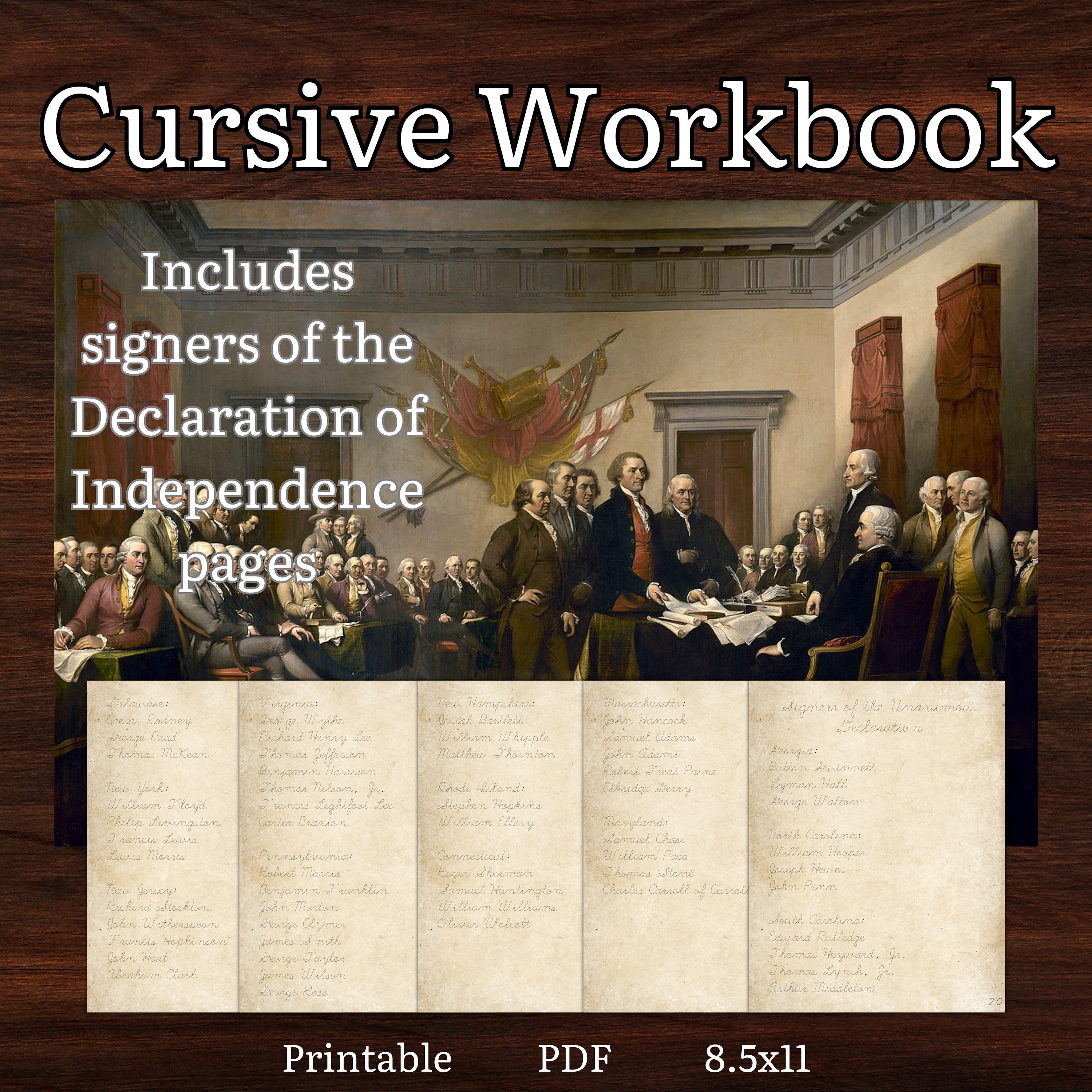 Cursive Writing Practice Workbook With the Declaration of Independence ...
