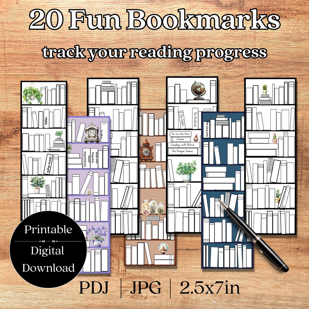 Reading Tracker Bookmarks, 20 Printable Bookmarks - Etsy