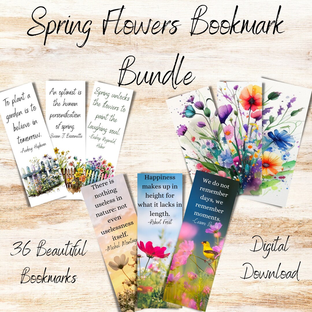 Flower Bookmark Bundle, Spring Bookmarks With Quotes, Inspirational ...