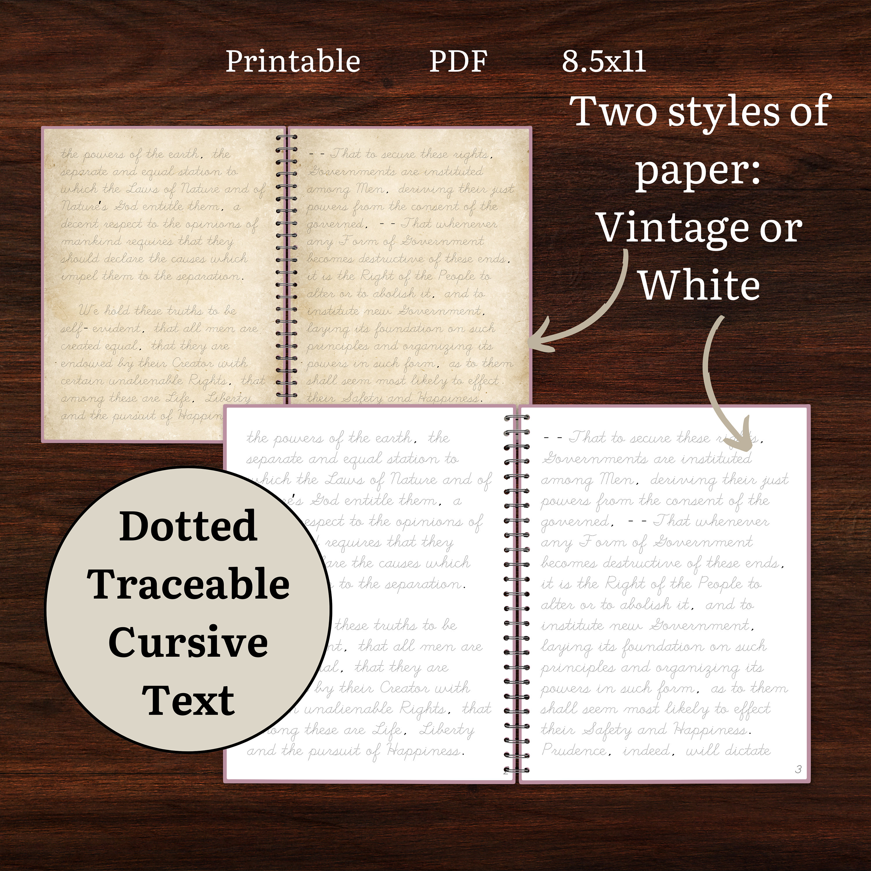 Cursive Writing Practice Workbook With the Declaration of Independence ...