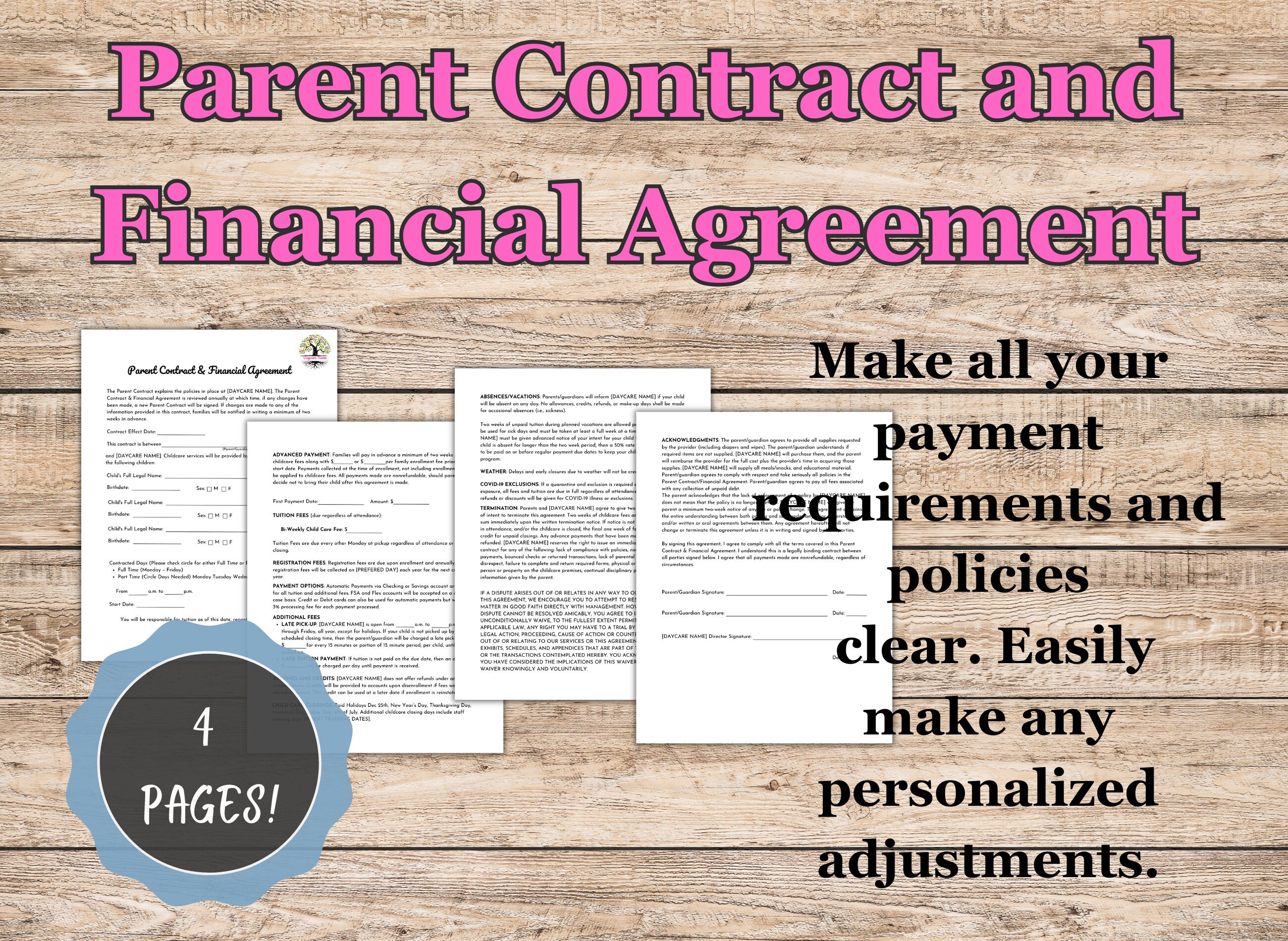 Daycare Enrollment Packet, Daycare Forms, Professional Child Care Forms ...