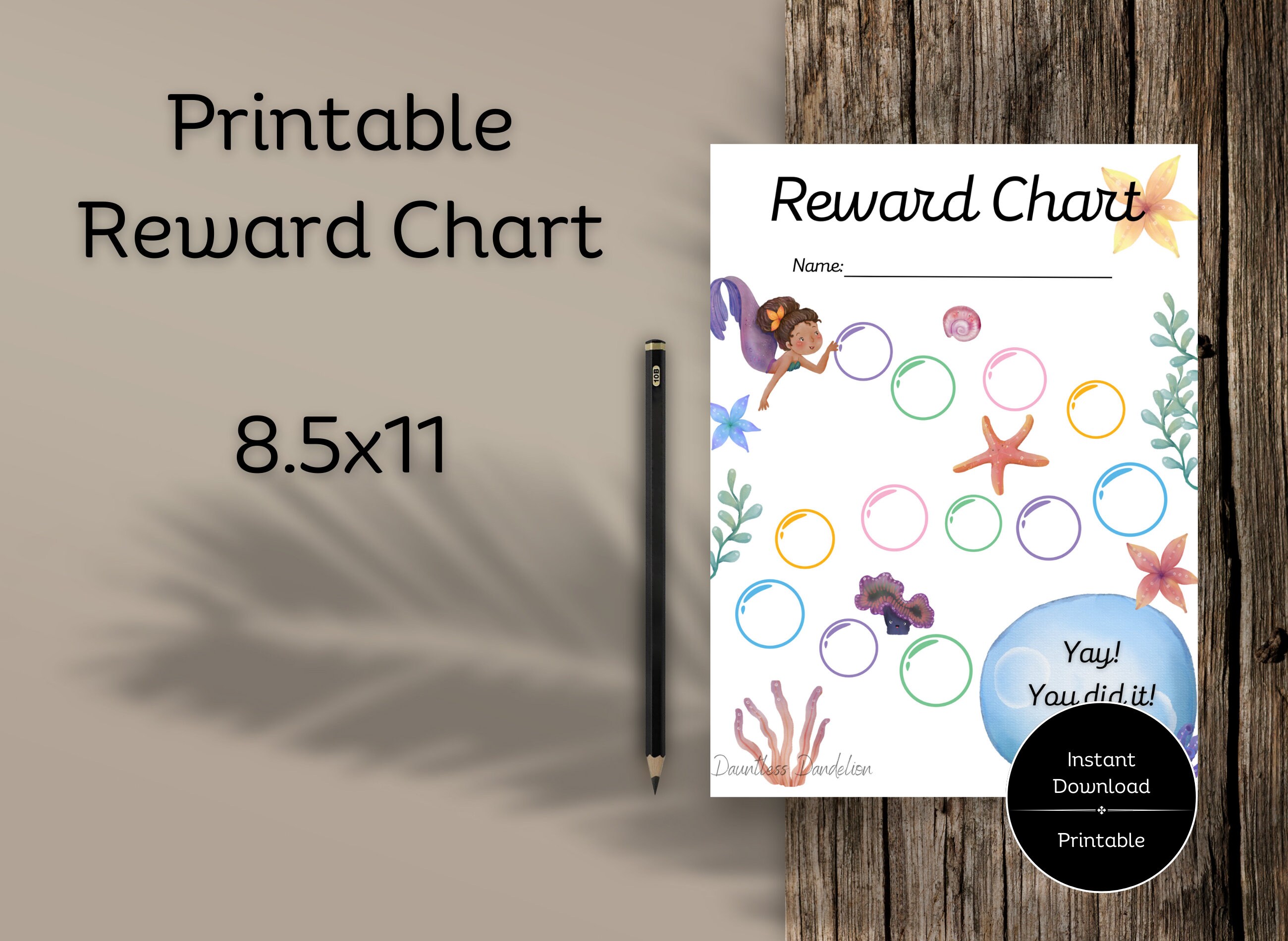 Mermaid Reward Chart, Underwater Bubble Reward Chart, Responsibility ...