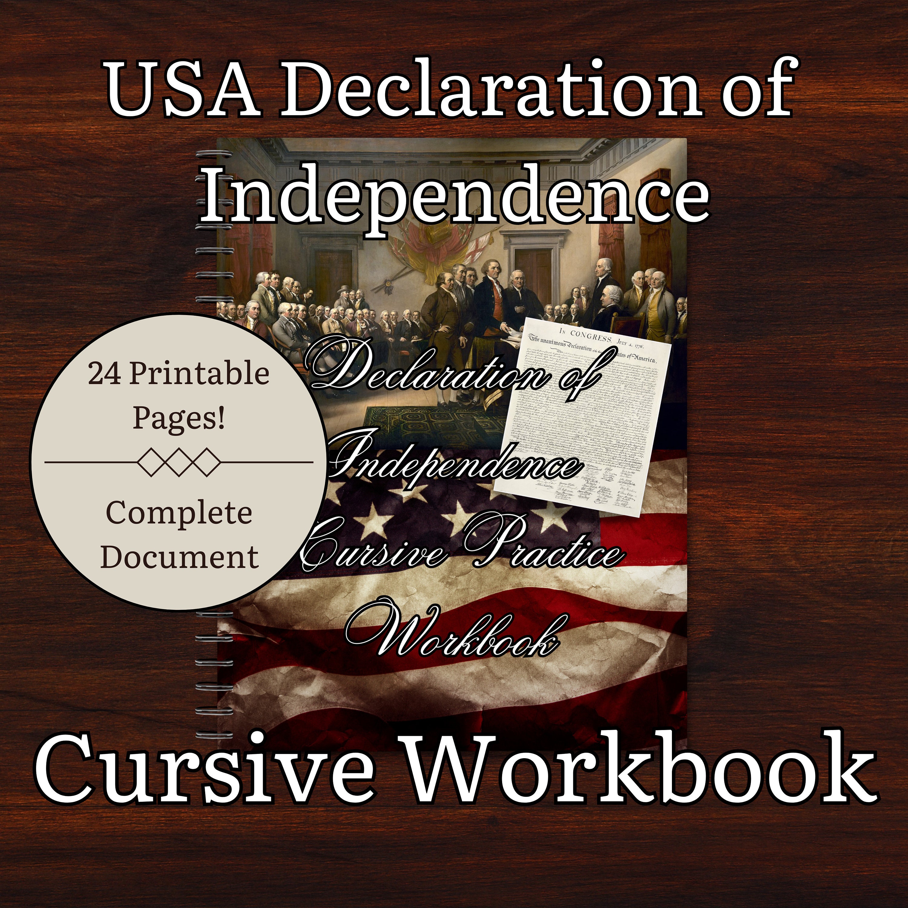 Cursive Writing Practice Workbook With the Declaration of Independence ...