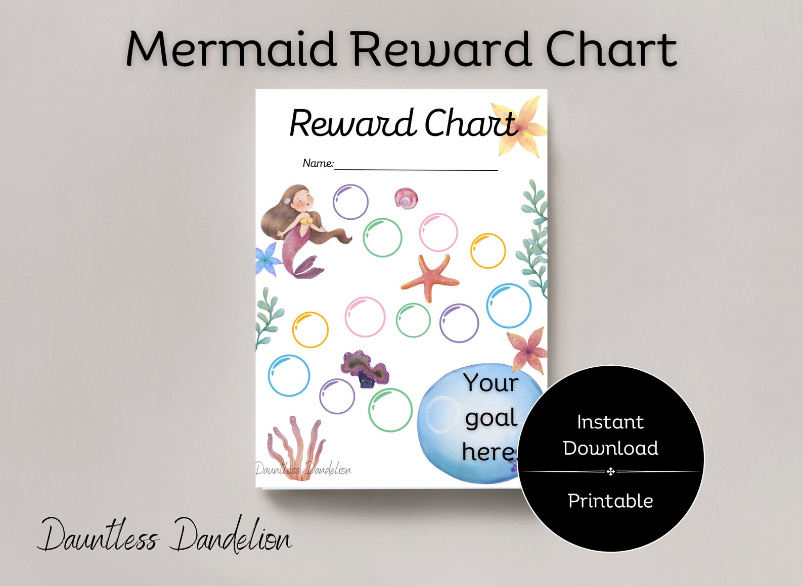 Mermaid Reward Chart, Kids Reward Chart, Printable Reward Chart, Goal ...