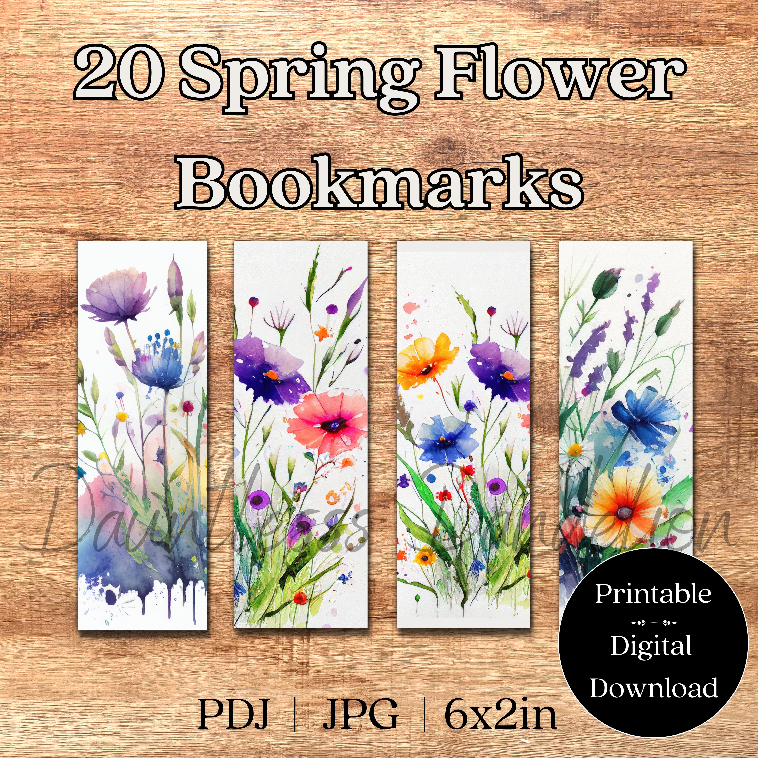 Flower Bookmarks, Spring Flowers, Watercolor Bookmarks, Printable ...