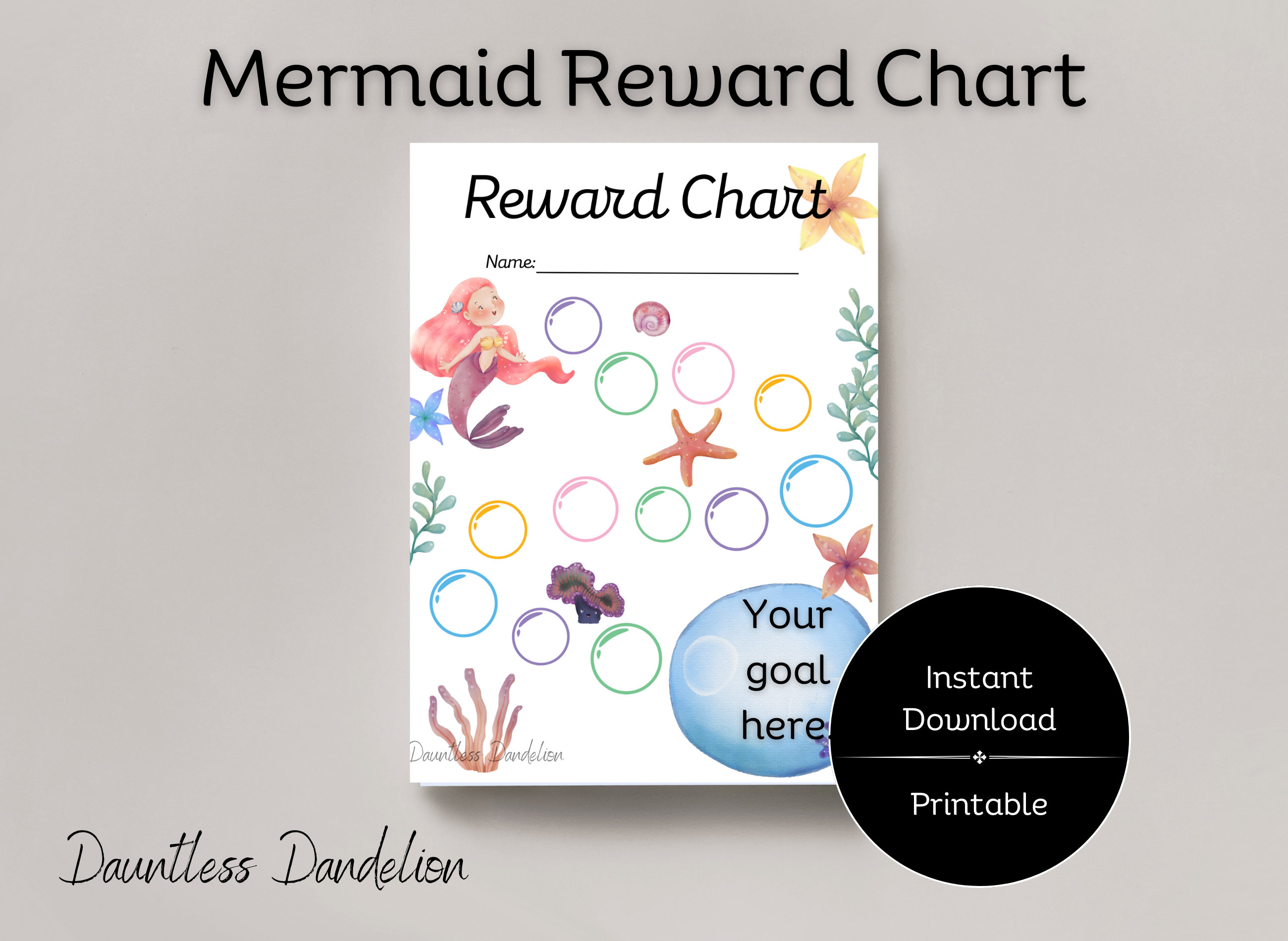 Kids Reward Chart, Mermaid Reward Chart, Printable Reward Chart for ...