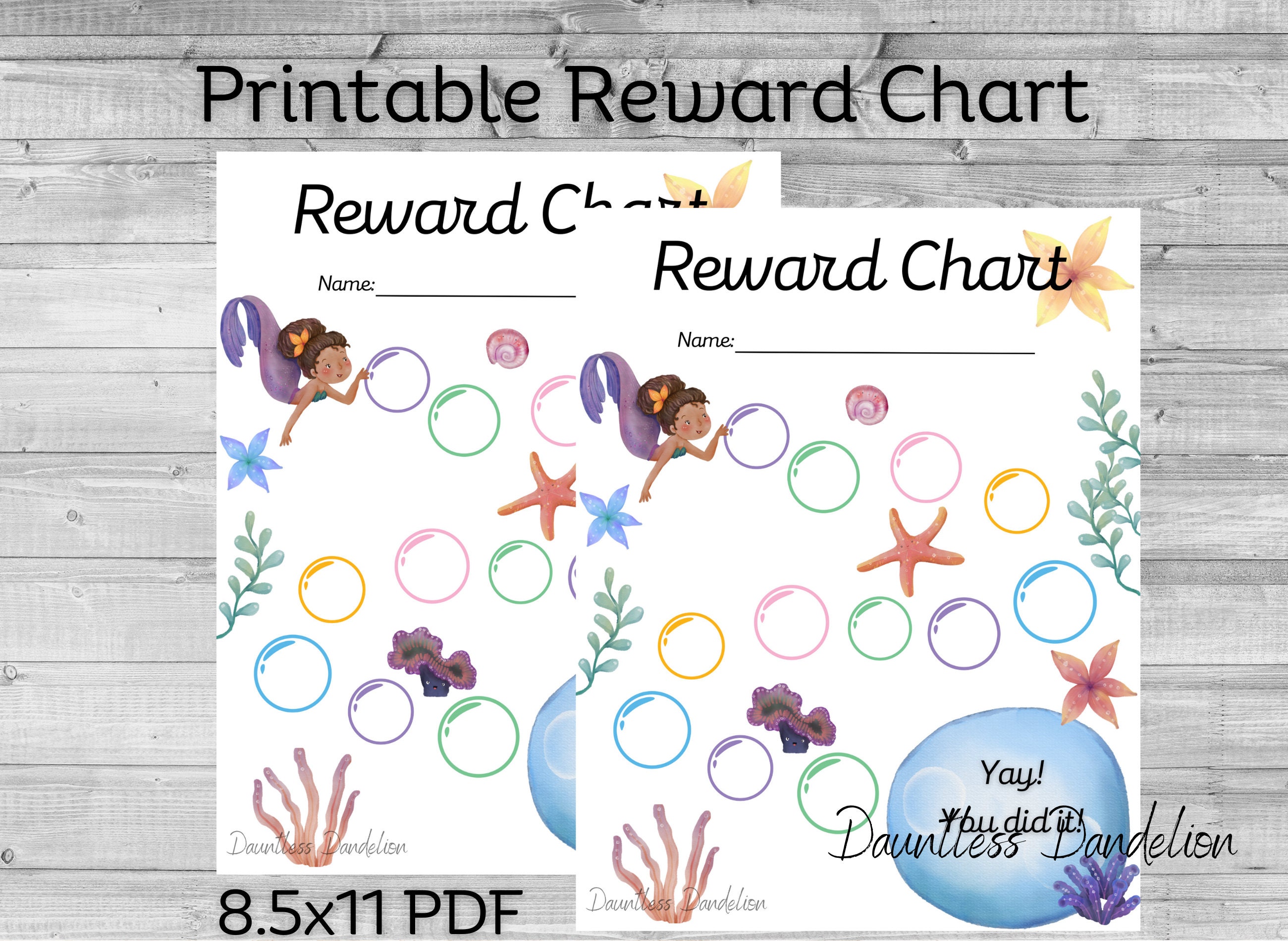 Mermaid Reward Chart, Underwater Bubble Reward Chart, Responsibility ...