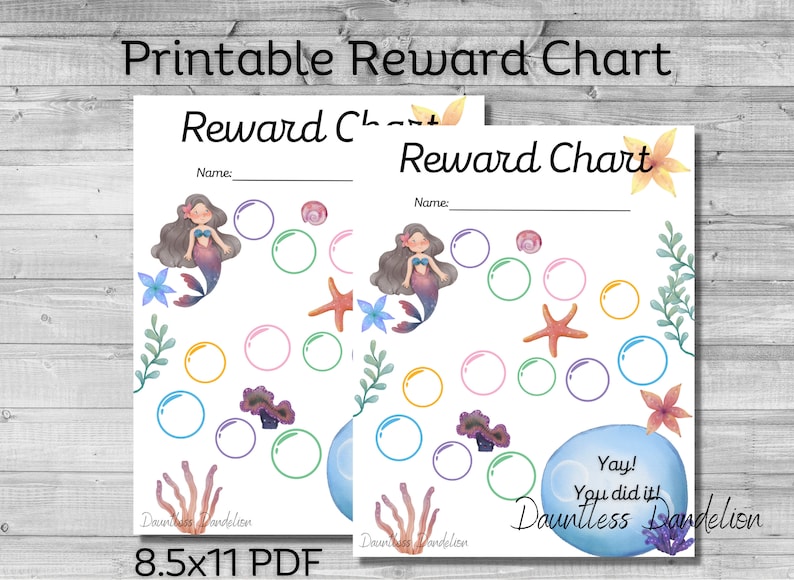 Printable Mermaid Reward Chart for Kids - Etsy