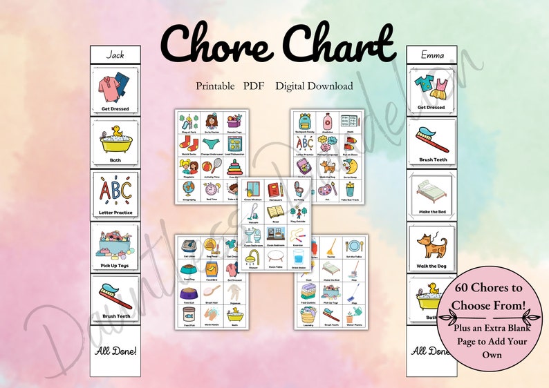Printable Kid's Chore Chart, Children's Chore Chart for Busy Families ...