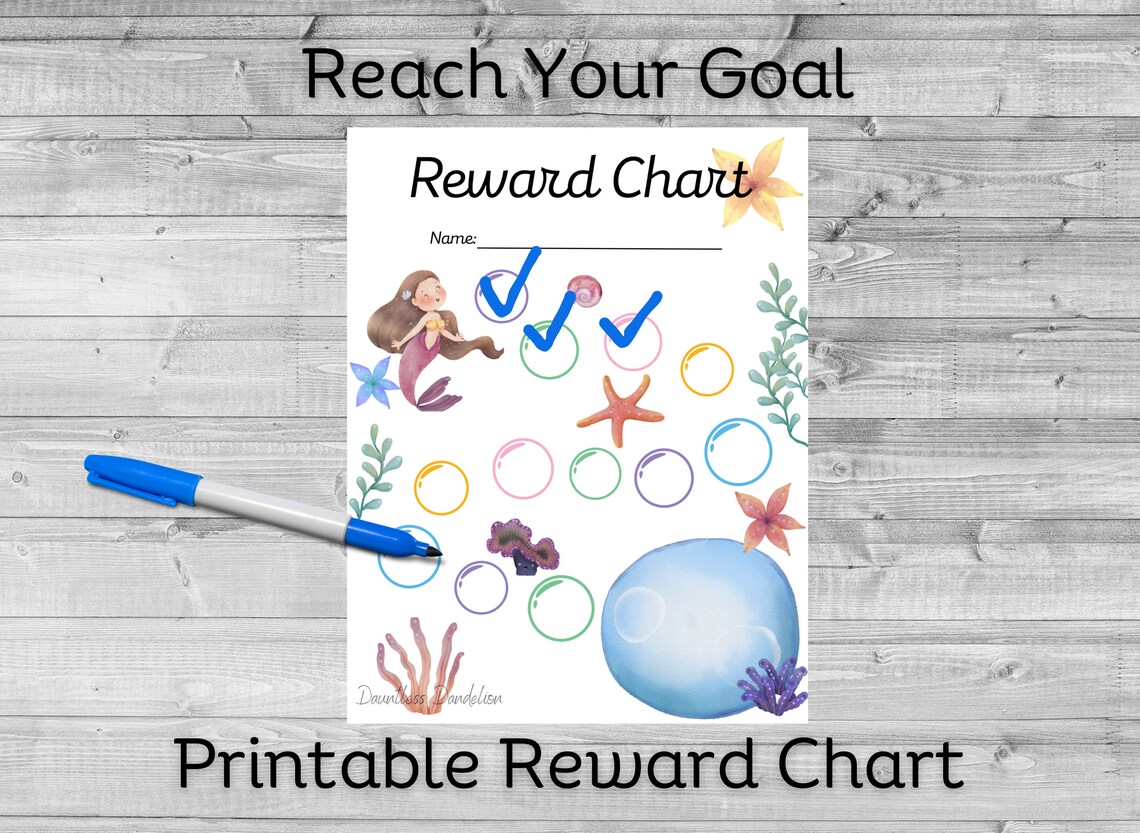 Mermaid Reward Chart, Kids Reward Chart, Printable Reward Chart, Goal ...