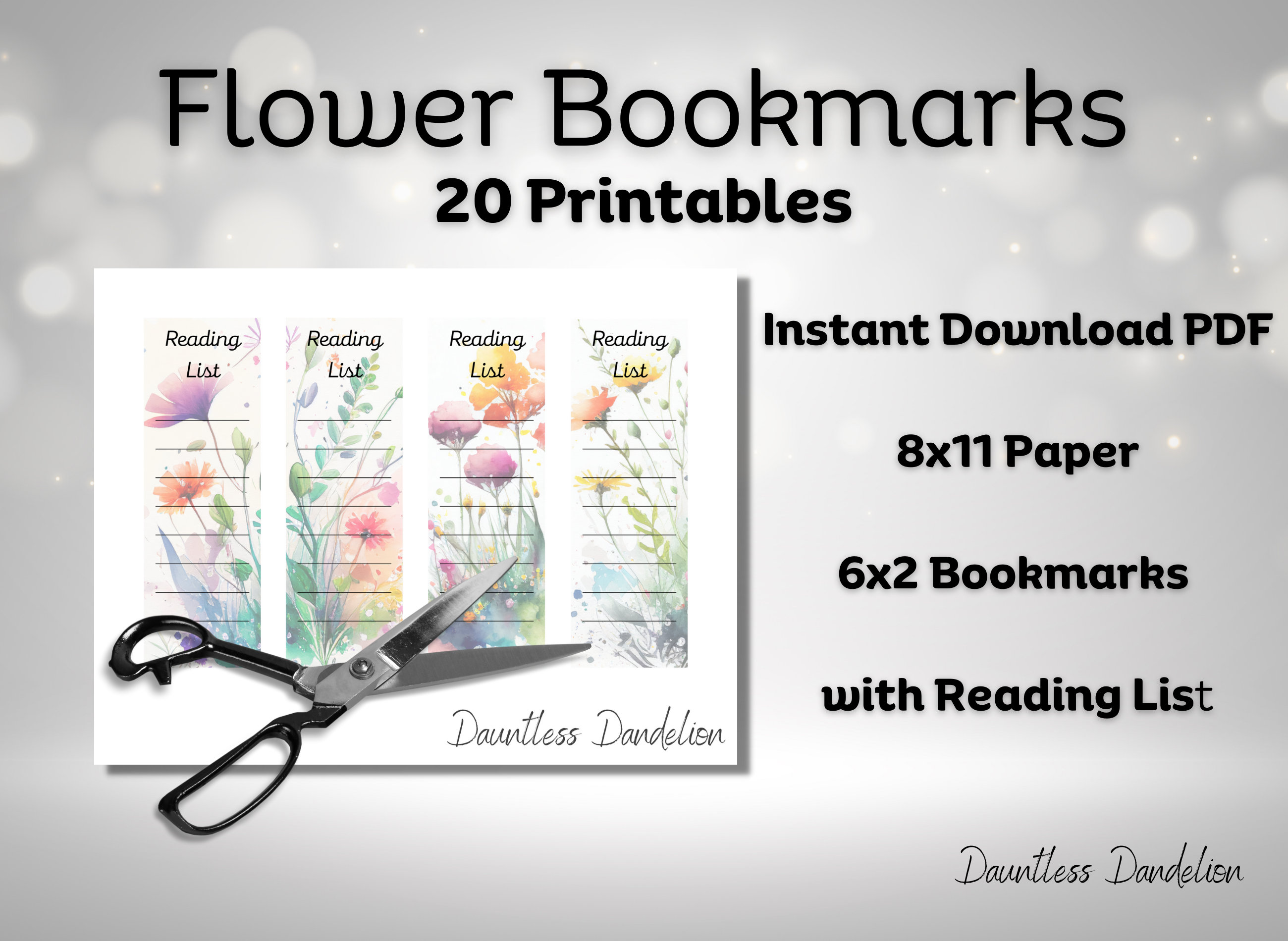 Flower Bookmarks, Printable Bookmarks, Bookmarks With Reading List, Set ...