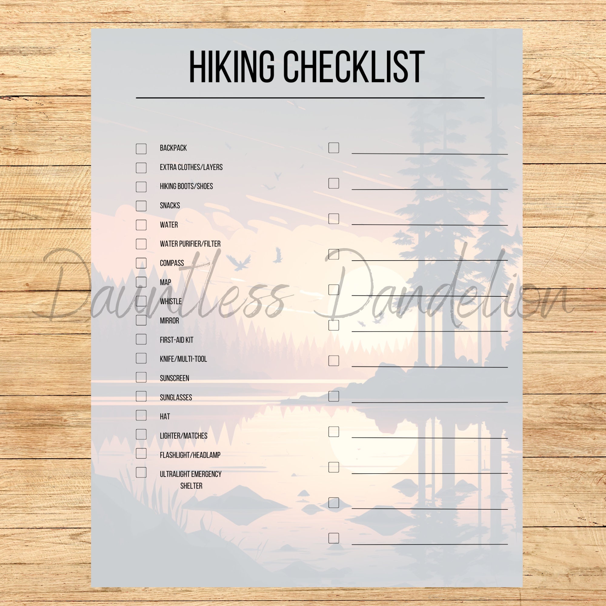Hiking Checklist, Printable Checklist, Outdoor Safety Hiking List - Etsy