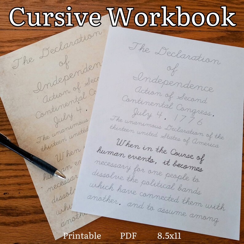 Cursive Writing Practice Workbook With the Declaration of Independence ...