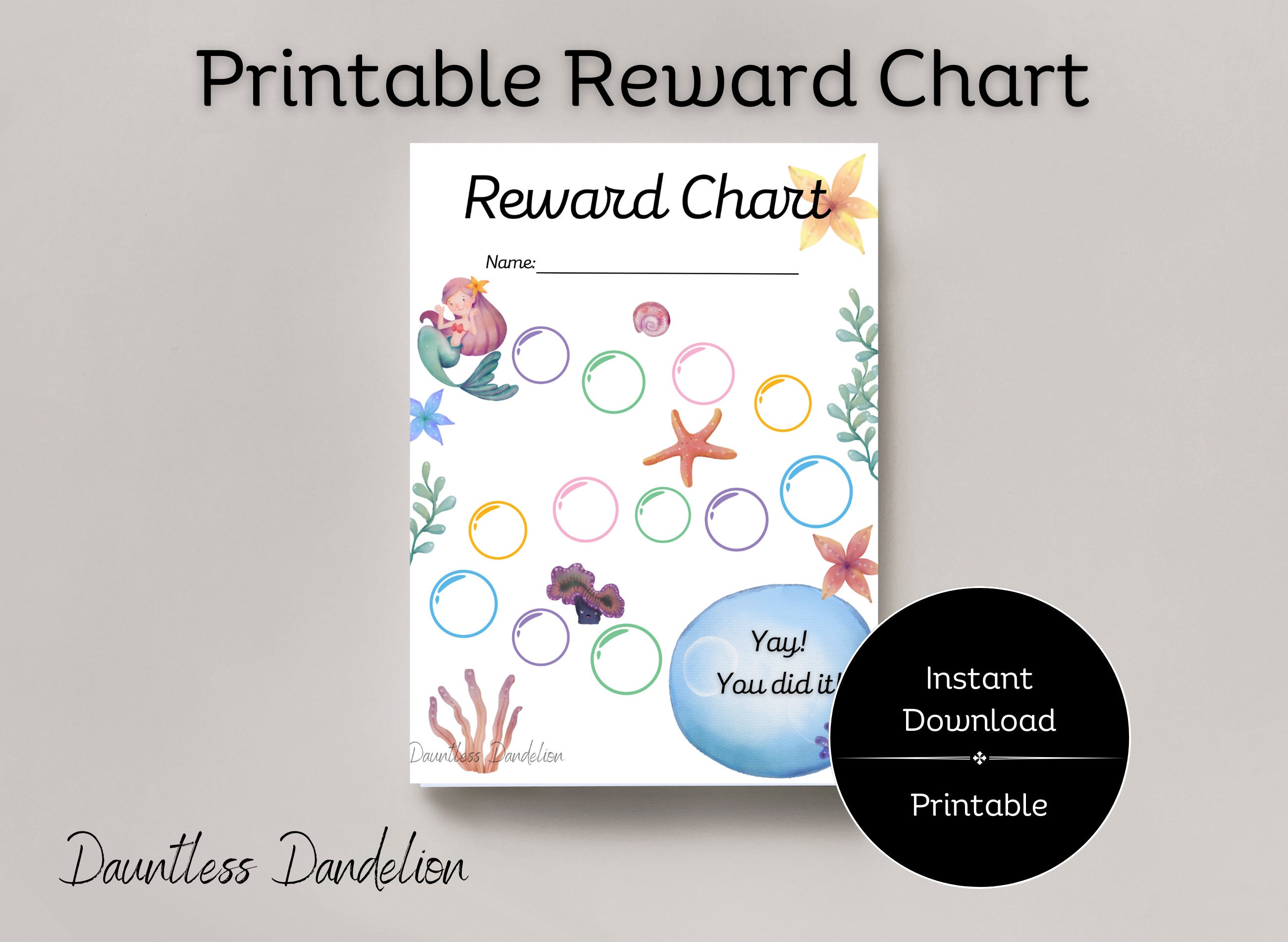 Mermaid Reward Chart, Reward Chart for Kids, Goal Setting Chart ...