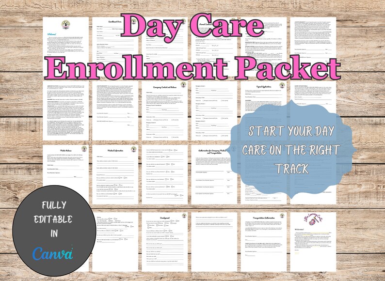 Daycare Enrollment Packet, Daycare Forms, Professional Child Care Forms ...