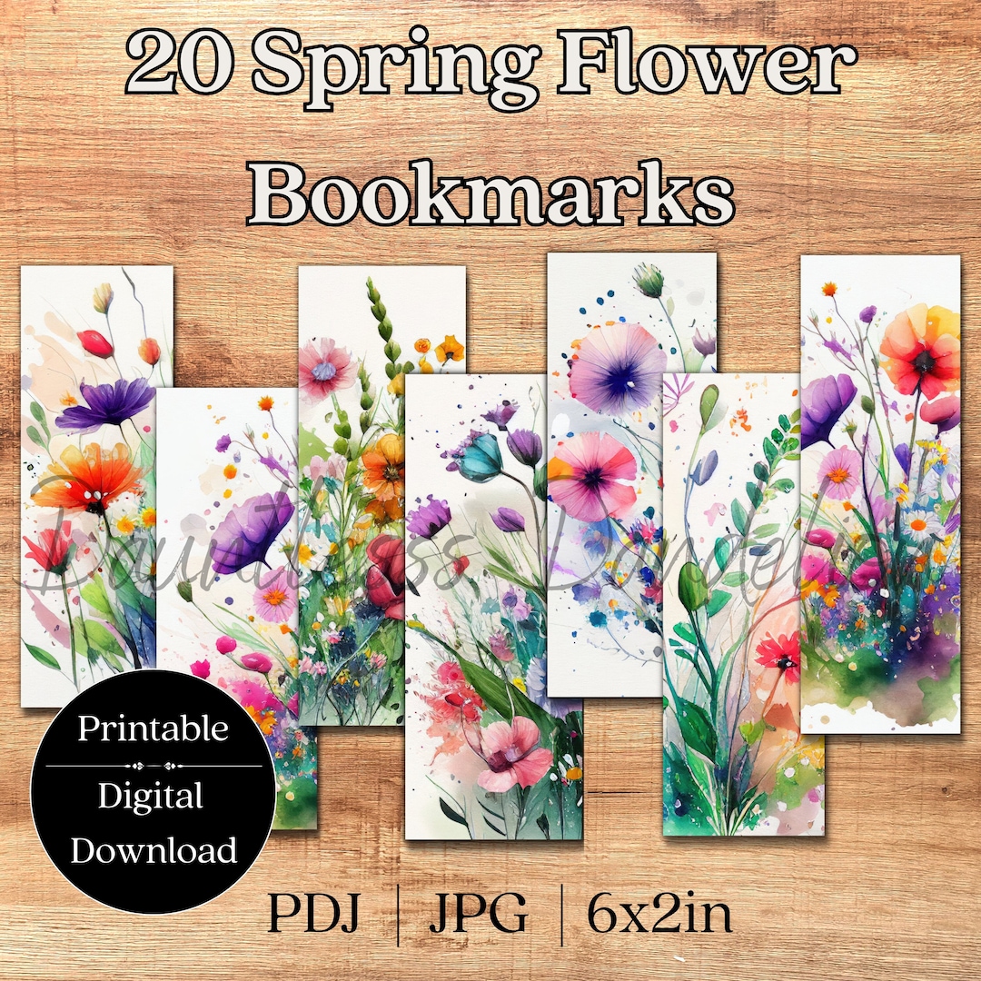 Flower Bookmarks, Spring Flowers, Watercolor Bookmarks, Printable ...
