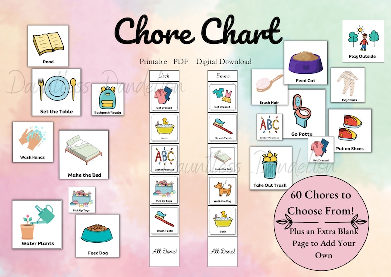 Printable Kid's Chore Chart, Children's Chore Chart for Busy Families ...